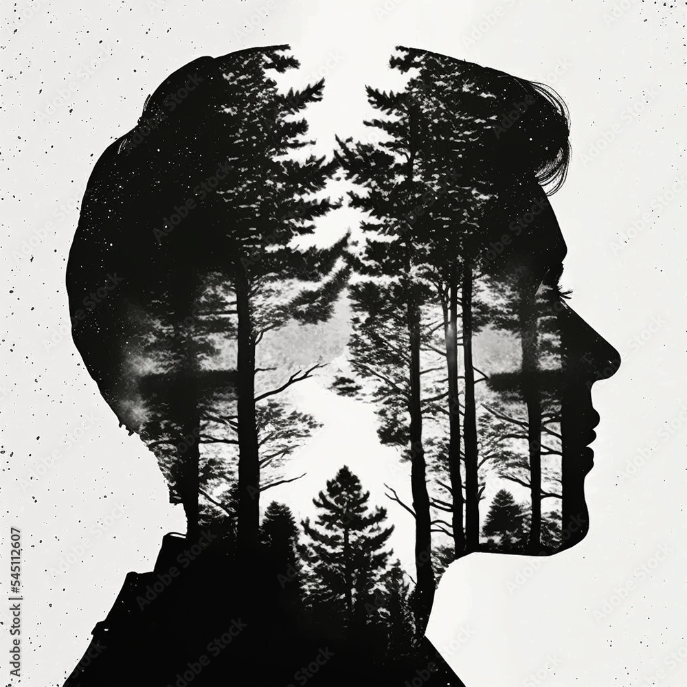 Double exposure photography of a human silhouette with nature. Stock ...