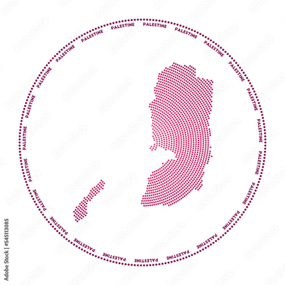 Palestine round logo. Digital style shape of Palestine in dotted circle ...