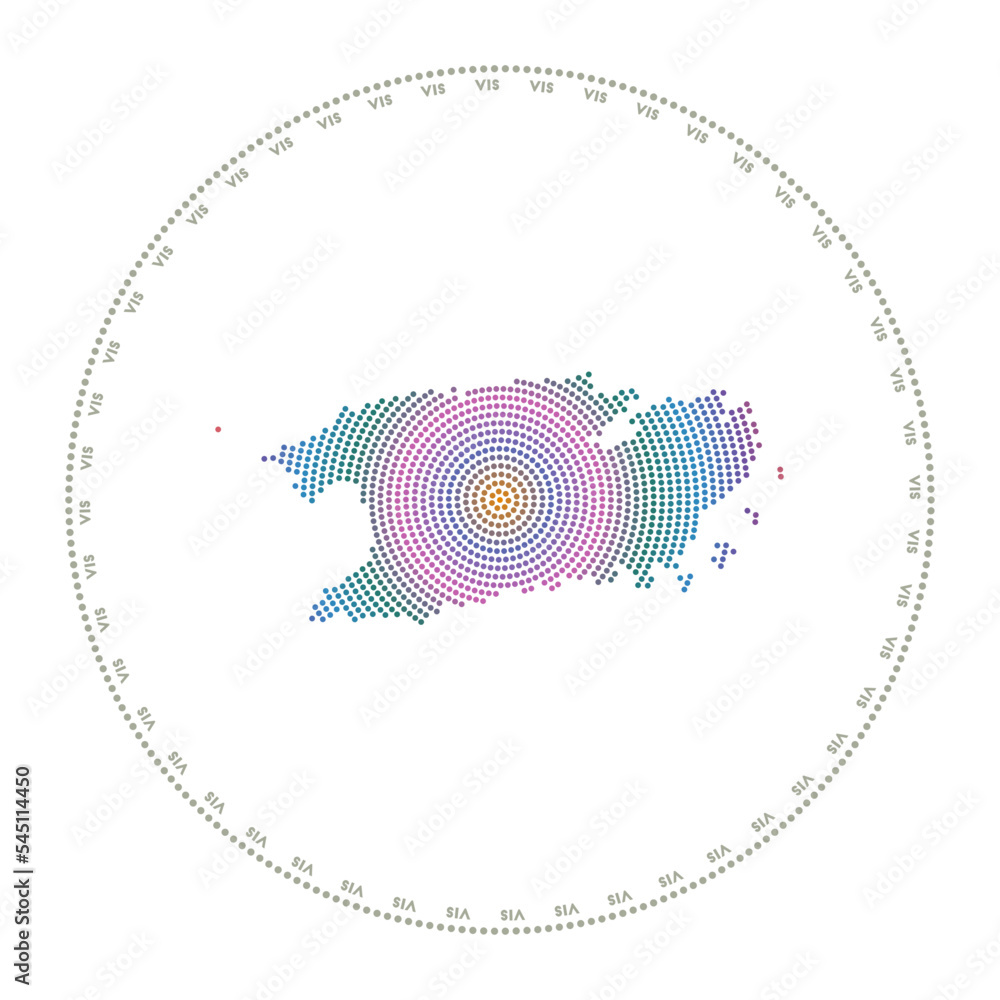 Vis round logo. Digital style shape of Vis in dotted circle with island ...