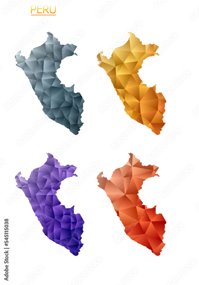 Set of vector polygonal maps of Peru. Bright gradient map of country in ...