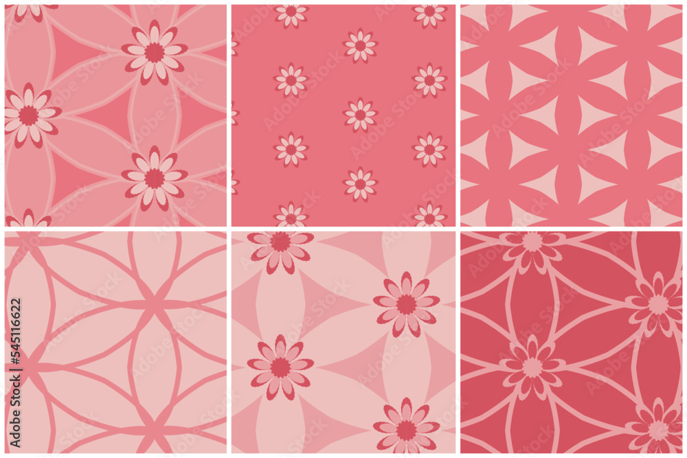Sweet pink basic floral and geometric essential pattern pack. Pink ...