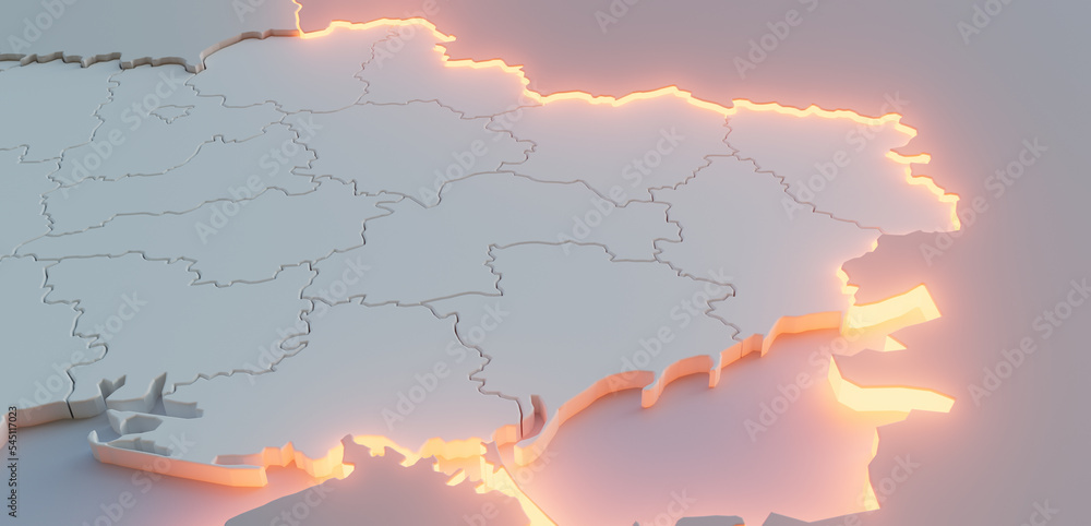 Tension between Ukraine and Russia. Conceptual map of state borders. 3D ...