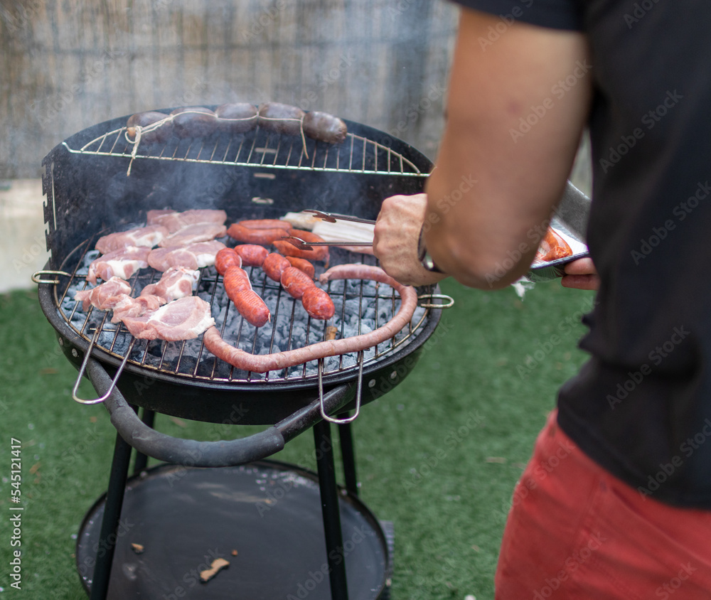 Typical Spanish barbecue, Bacon, chorizo, black pudding, pork chop, etc ...