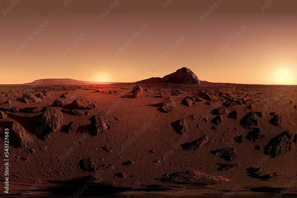Panorama of Mars sunset, environment HDRI map. Equirectangular ...