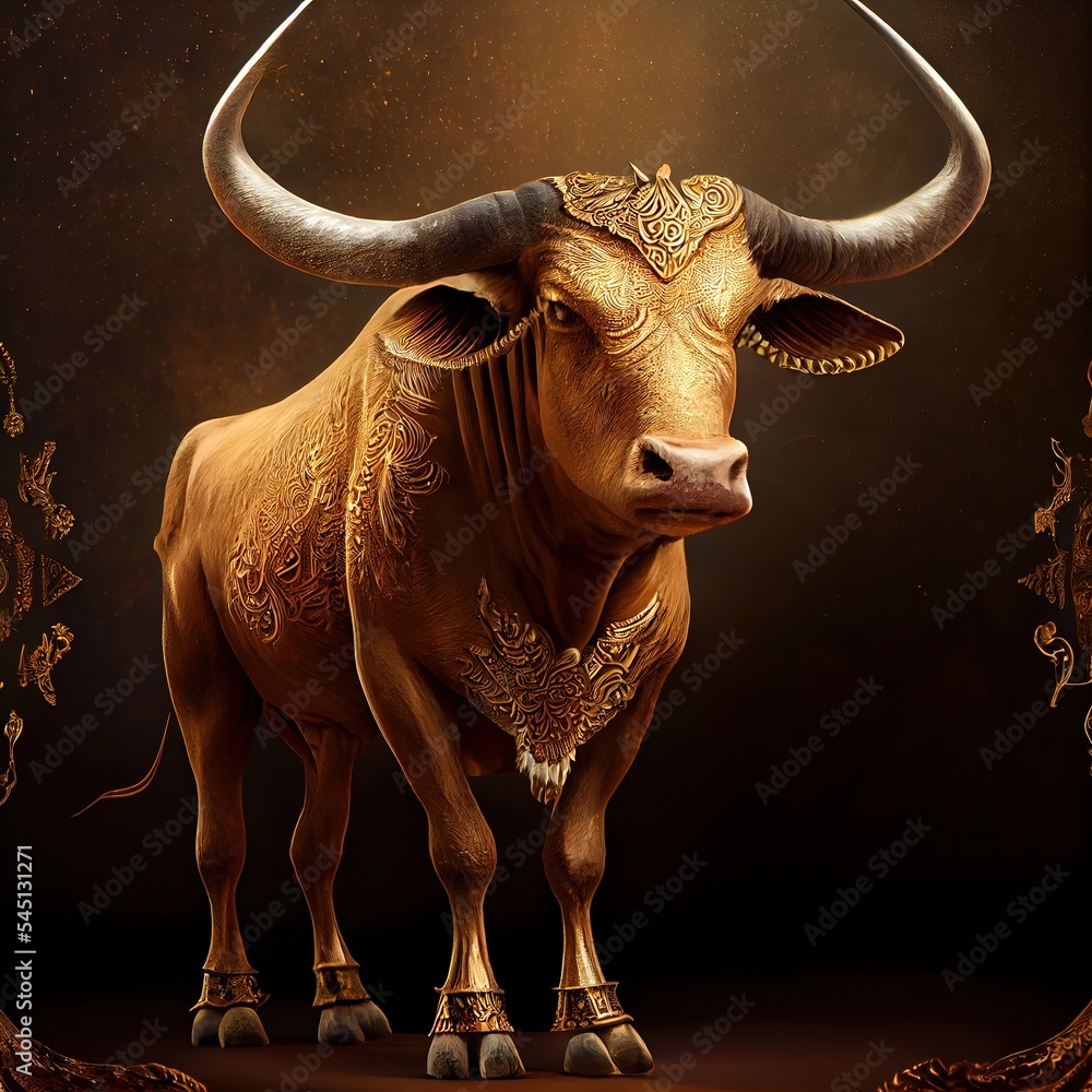 Golden ornate cow, beautiful photorealistic illustration generated by ...
