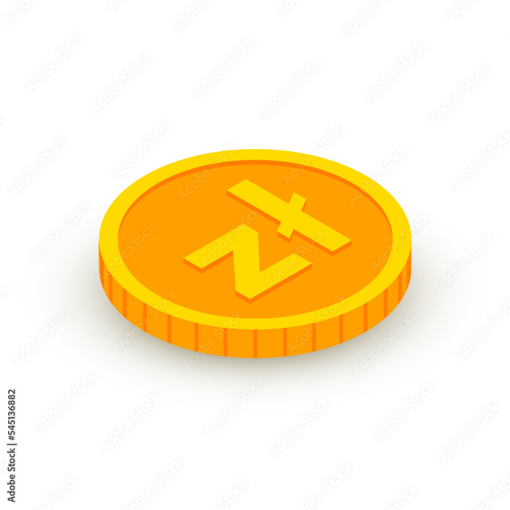 Isometric gold coin icon with Polish Zloty sign. 3d PLN Cash, currency ...