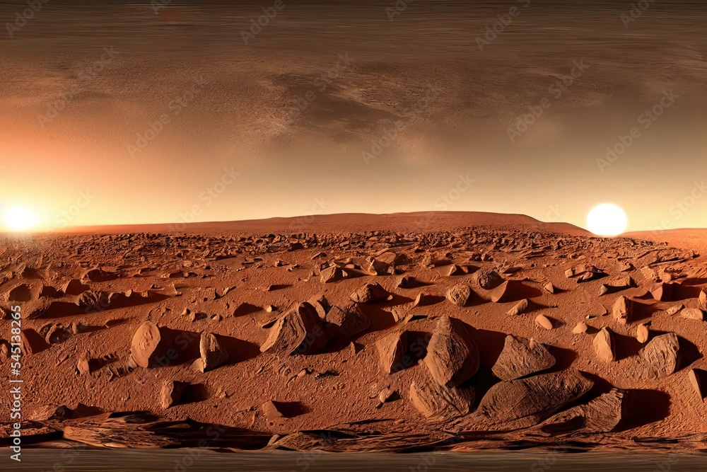 Panorama of Mars sunset, environment HDRI map. Equirectangular ...