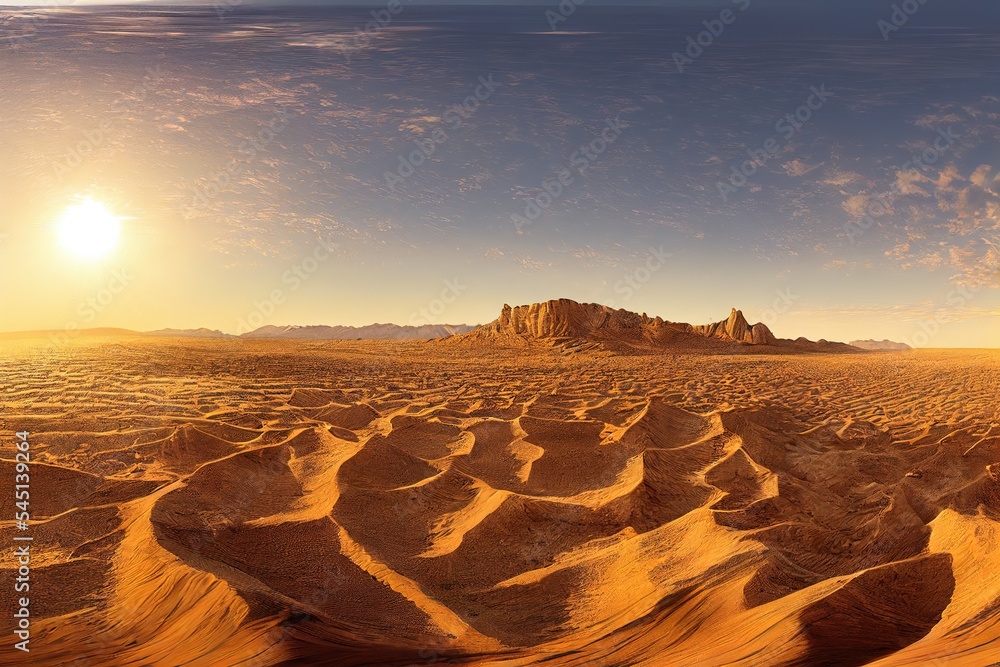 Panorama of desert landscape sunset, environment HDRI map ...