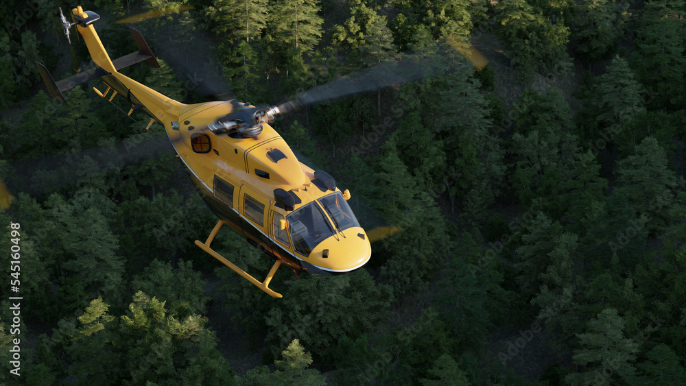 Helicopter Flying Over The Forest Helicopter in yellow black colors ...