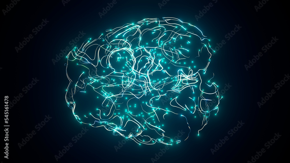 Hologram Brain Activity Visualization With Particles 3d Render Stock ...