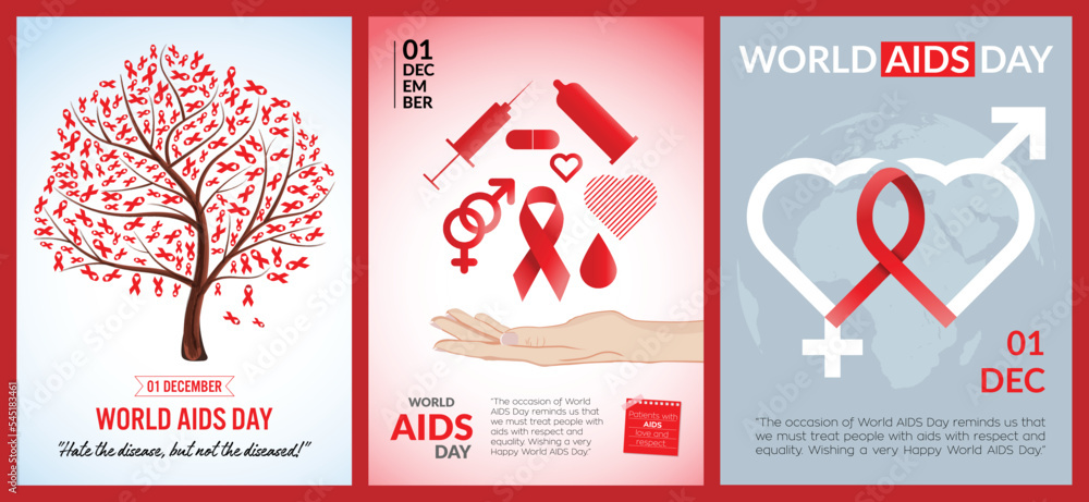 AIDS ribbon tree. Female hand with vaccine, aids ribbon, female male ...