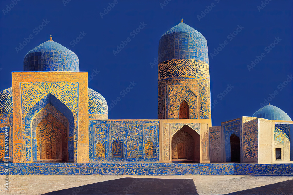 Concept art featuring blue domes and mosaic and ornamentation of a ...