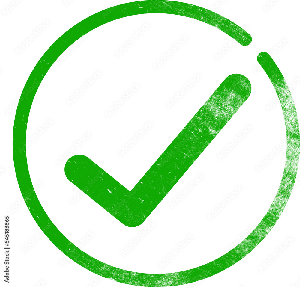 Isolated illustration grunge wear green tick symbol sign in circle ...