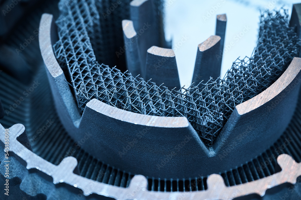 Round item with metal mesh made by metal powder 3d printer Stock Photo ...