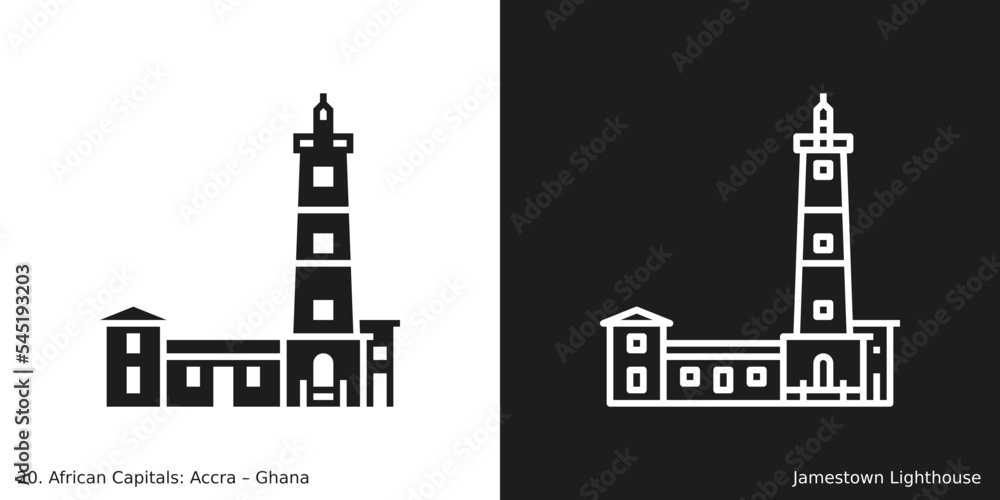 Jamestown Lighthouse Icon. Landmark building of Accra, the capital city ...