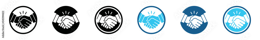 Business agreement handshake icon in different style.. Handshake inside the generic circle icon ...