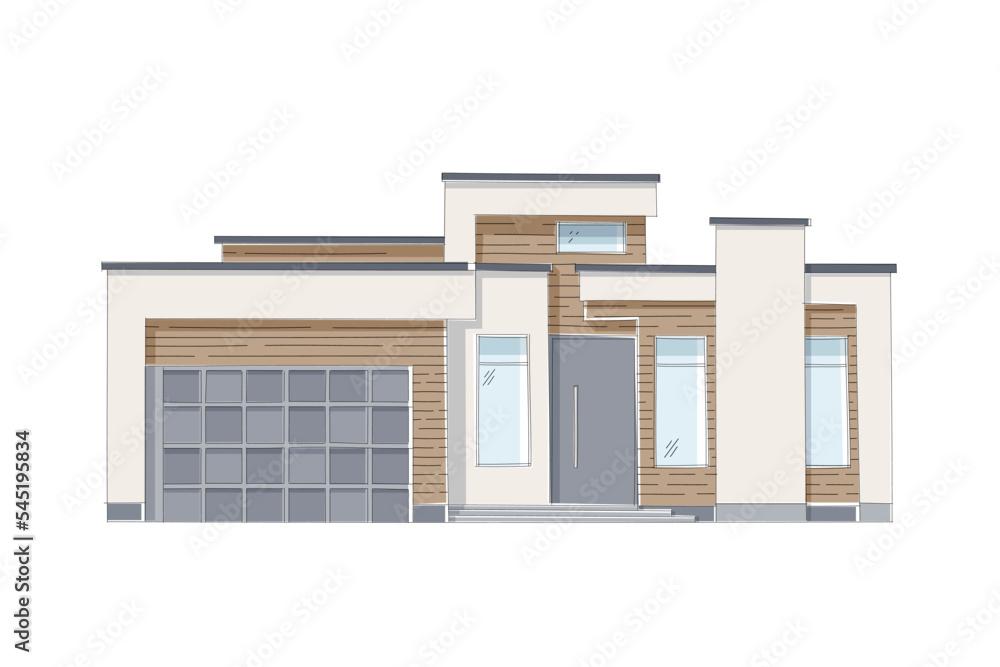 Architectural sketch of a modern detached house. House with garage and ...