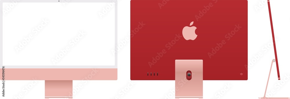 Realistic mockups of the new iMac 24 with transparent screen, pink ...