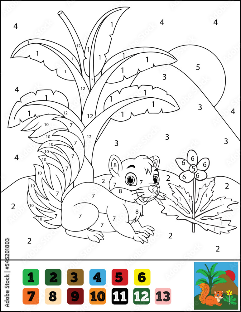 Color the cute Animal by numbers. Beautiful coloring book page for kids ...