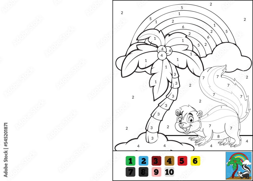 Color the cute Animal by numbers. Beautiful coloring book page for kids ...