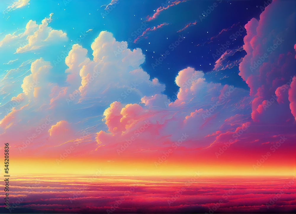 Illustration of Dramatic Cloudy Sky in Anime style. Bright Clouds ...
