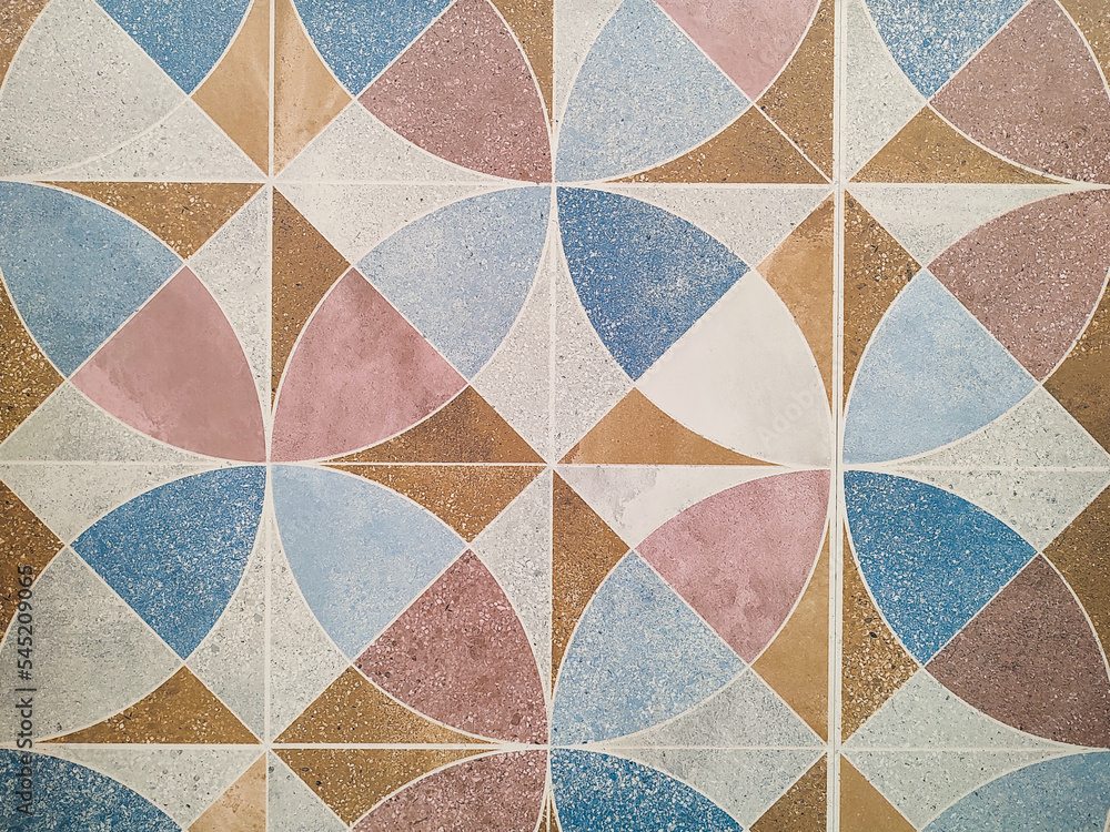 Floor texture background with colorful geometric shapes for design and ...