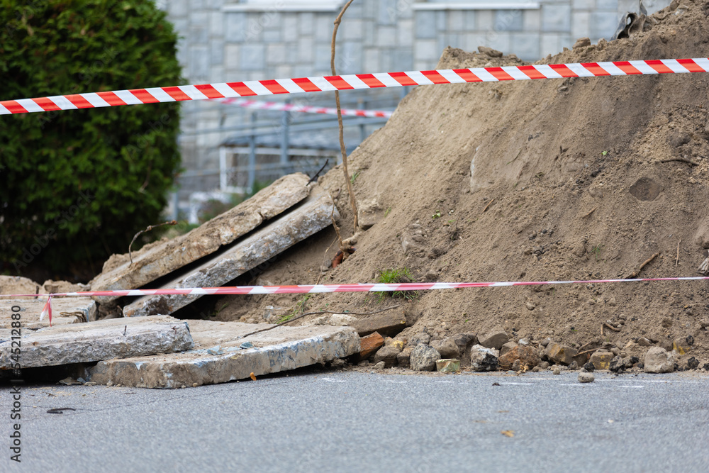 Repair work. Repair of roads on the streets. The construction site of ...