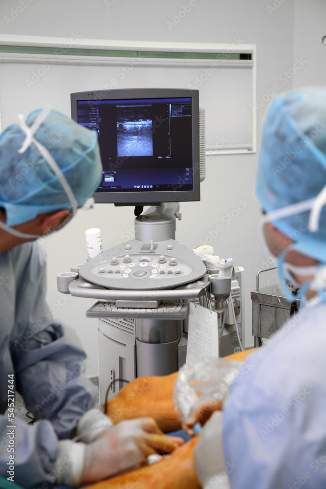 Varicose veins and varicose treatment image reflected on the screen ...