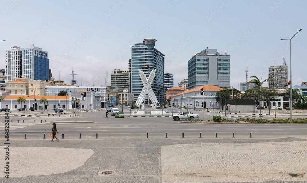View at the Luanda marginal, Sonangol head office tower building ...