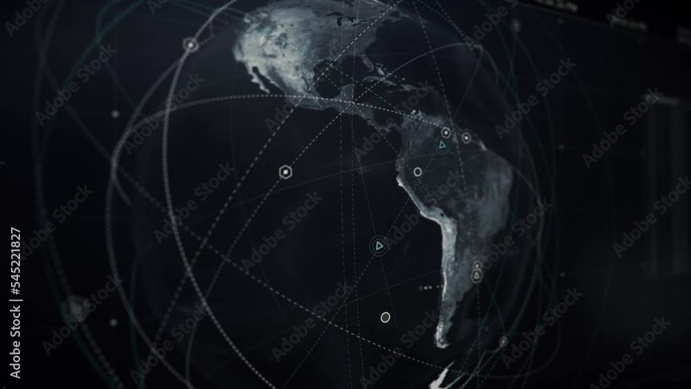 Globe World UI Computer System Selection Of Space Satellite Connection ...