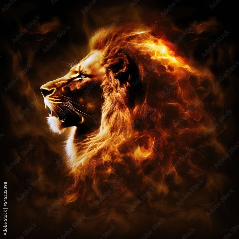 lion silhouette made with fire. Generative AI Technology Stock ...