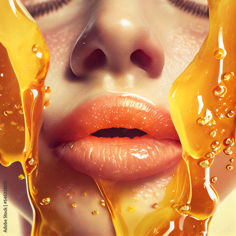 Sexy, juicy female lips covered with honey Vivid 3d illustration Stock ...