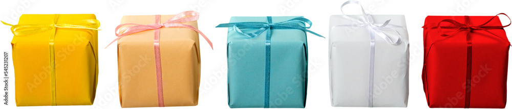 Small boxes wrapped in solid colored wrapping paper with matching ...