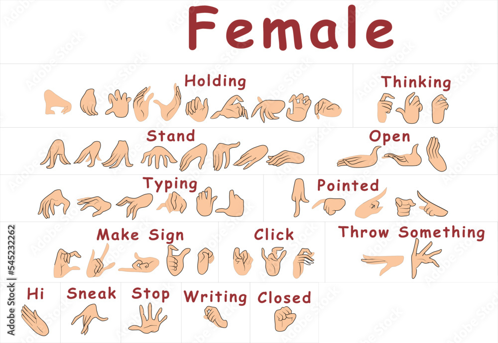 hand poses, women hand, female hand, hand, hands, cartoon, animation ...