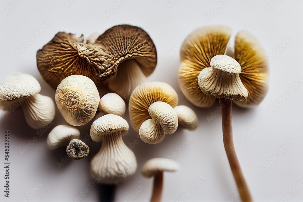 Psychedelic drug. Dry Psilocybe cubensis. Psilocybin Mushroom. White ...