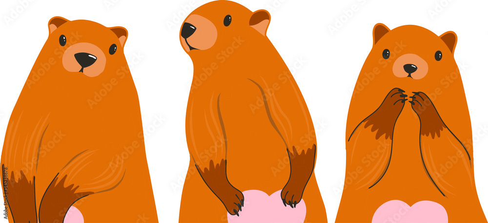 Groundhog Day. Groundhog character. Beaver or gopher.Flat cartoon style ...