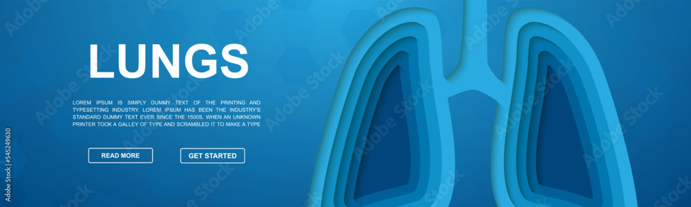 Lungs 3d paper cut symbol for head promotion banner. Respiratory system ...