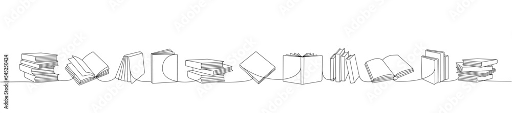 Books one line continuous drawing. Bookstore, library continuous one ...