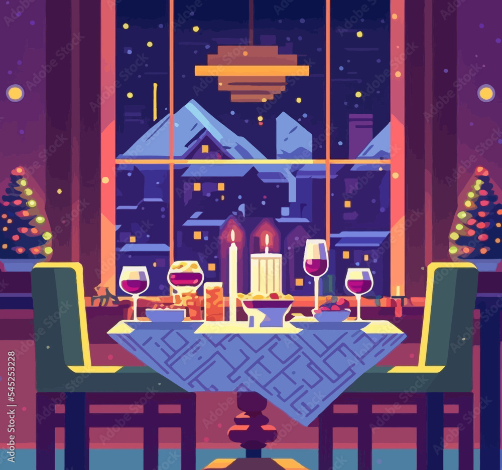 Vector illustration of a Christmas dinner table Stock Vector | Adobe Stock