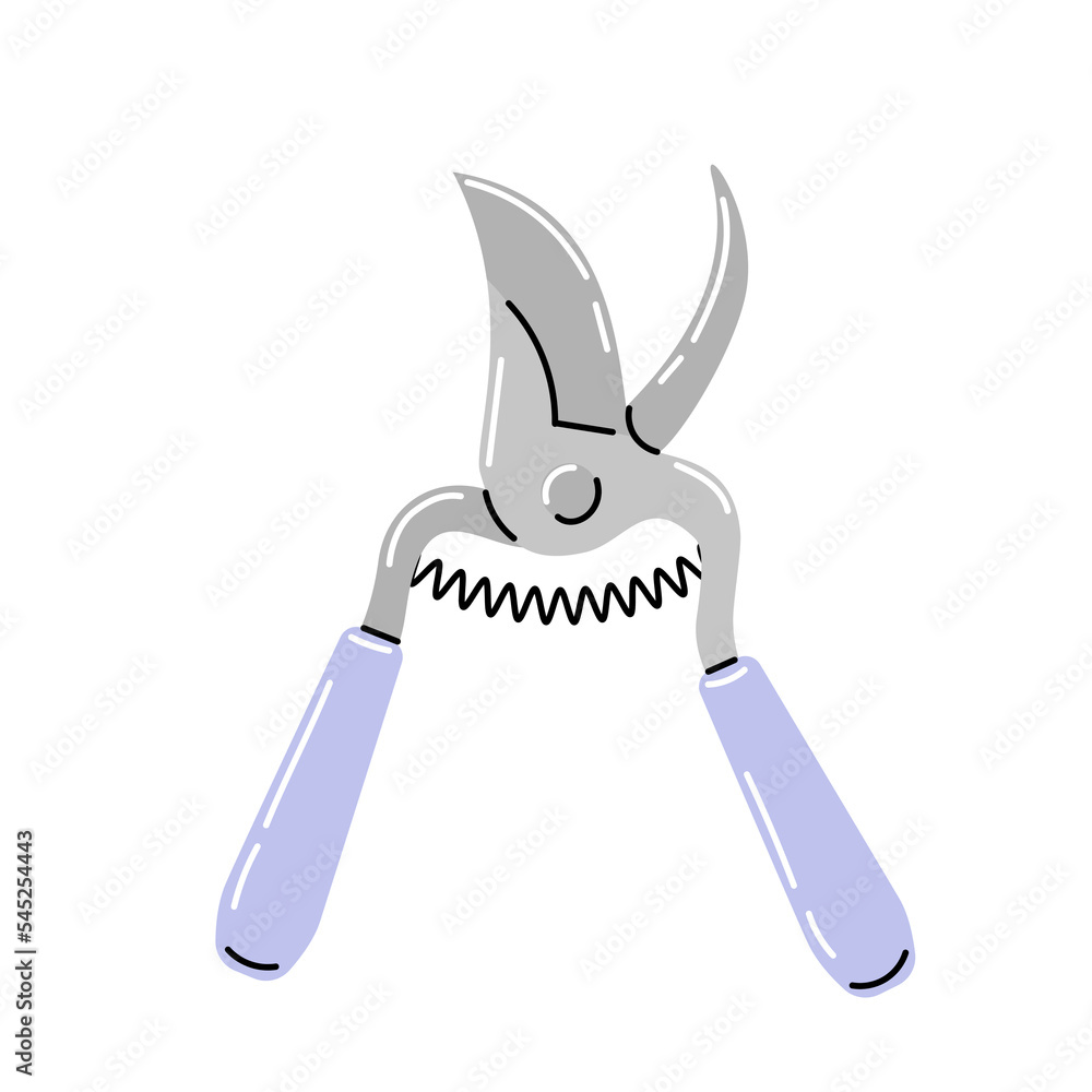 Garden pruner for plant care. Hand drawn vector illustration. In home ...