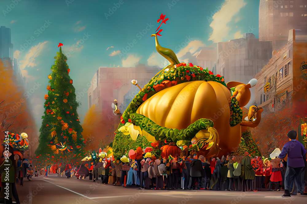 Macy's Thanksgiving Day Parade in the New York. Holiday, cartoon style ...