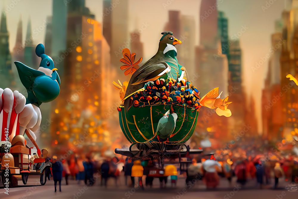 Macy's Thanksgiving Day Parade in the New York. Holiday, cartoon style ...