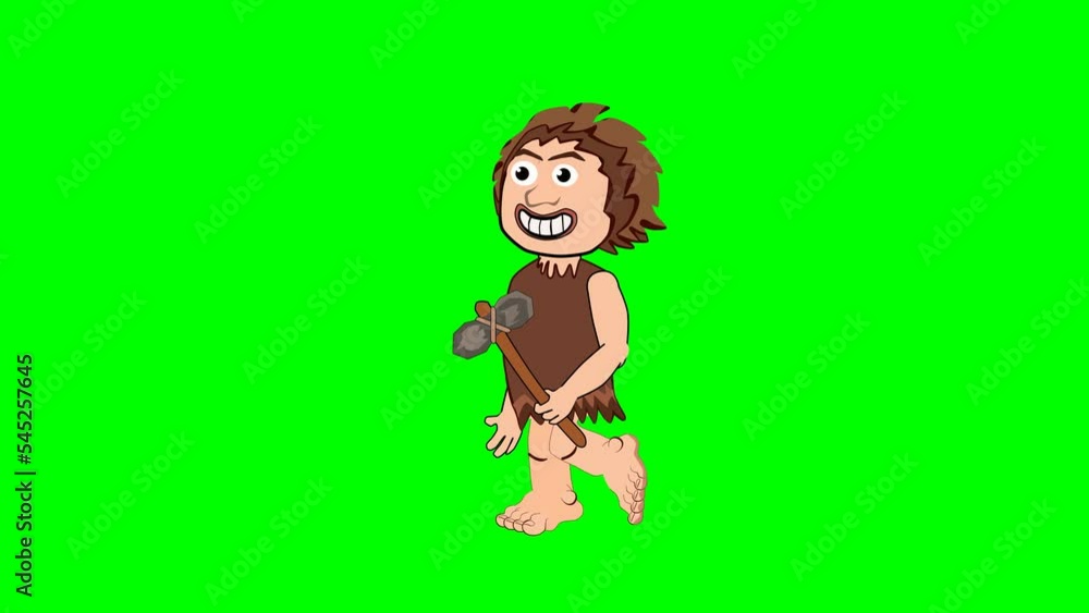 Caveman lift up a stone axe on his shoulders walking loop 2d animation ...