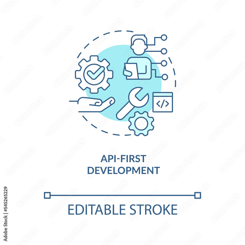 API first development turquoise concept icon. Software platform. Web industry trend abstract ...