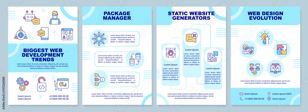 Biggest web development trends blue brochure template. Leaflet design ...