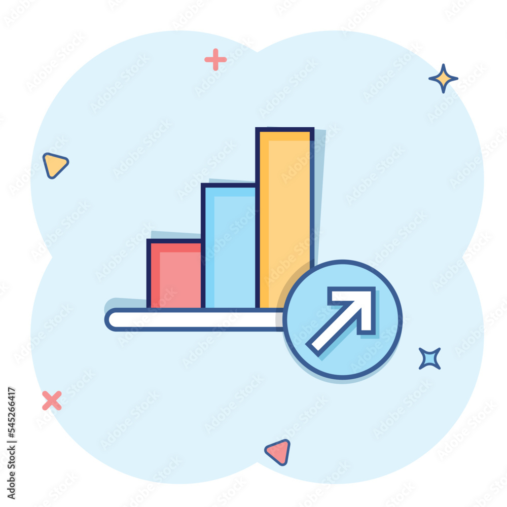 Market trend icon in comic style. Growth arrow with magnifier cartoon ...