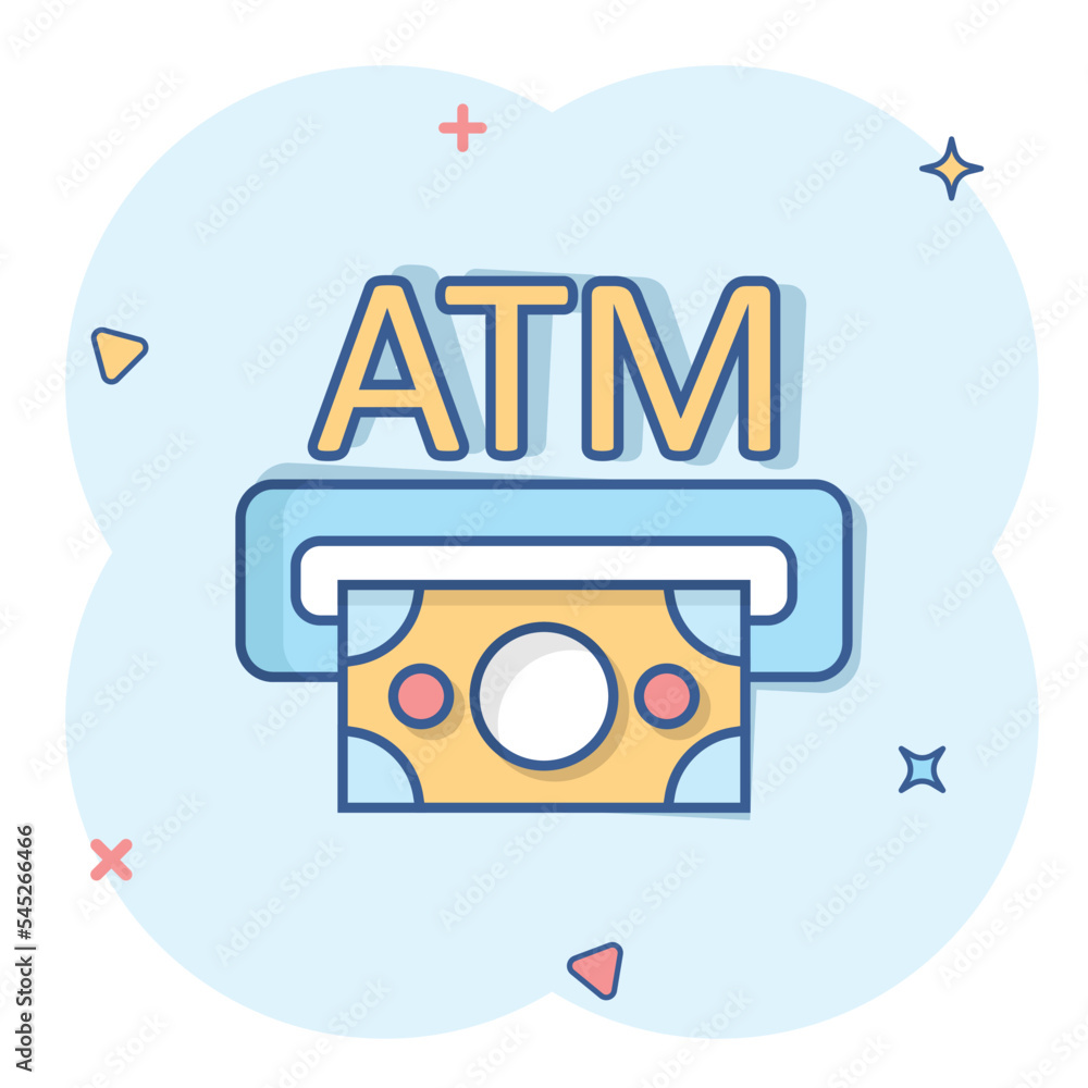 Money ATM icon in comic style. Exchange cash cartoon vector ...