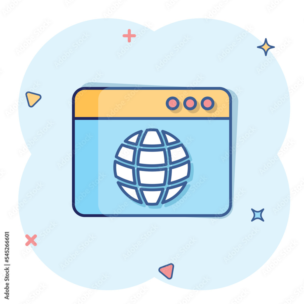 Website domain icon in comic style. Global internet address cartoon ...