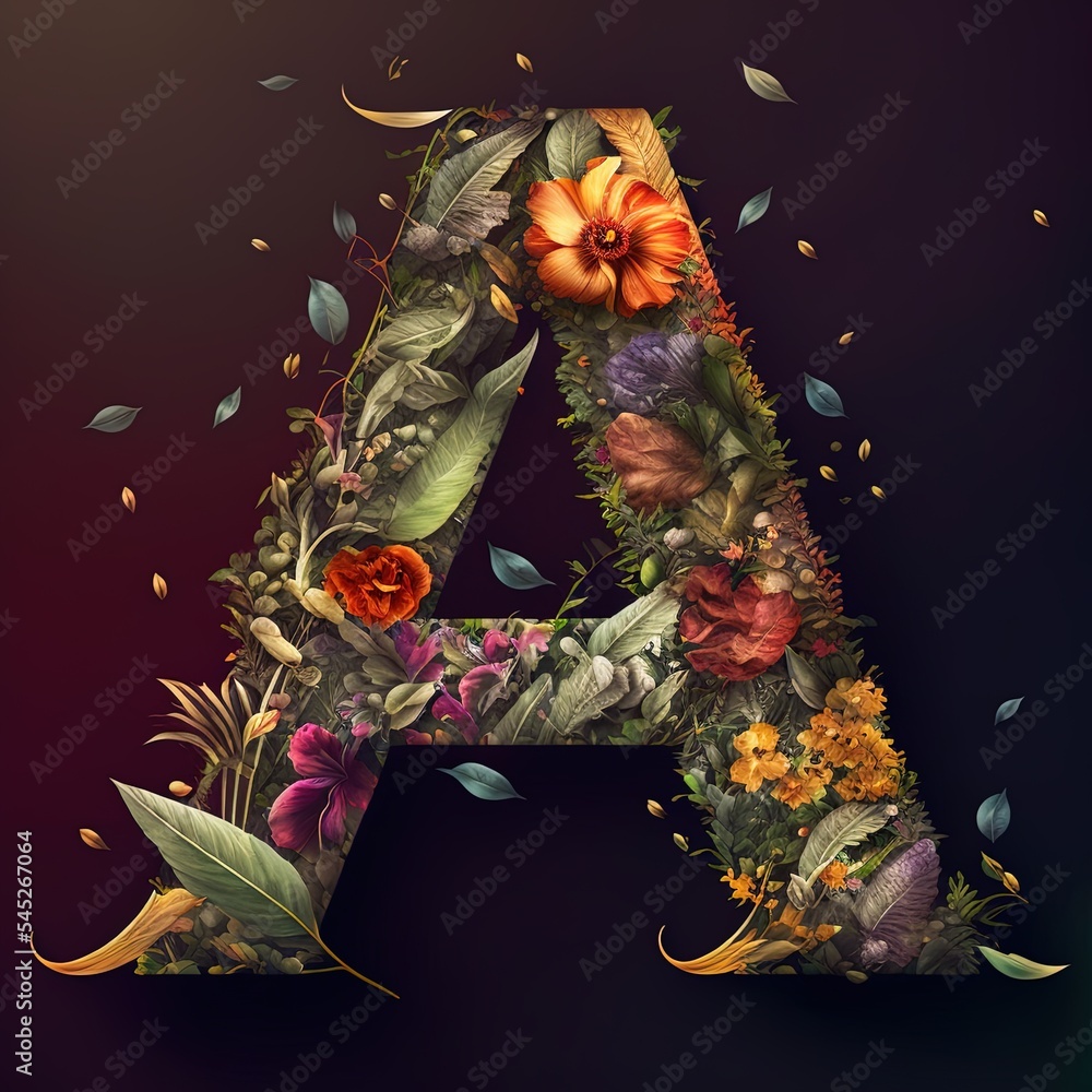 Flower font alphabet letter A made of Real alive flowers and Leafs ...