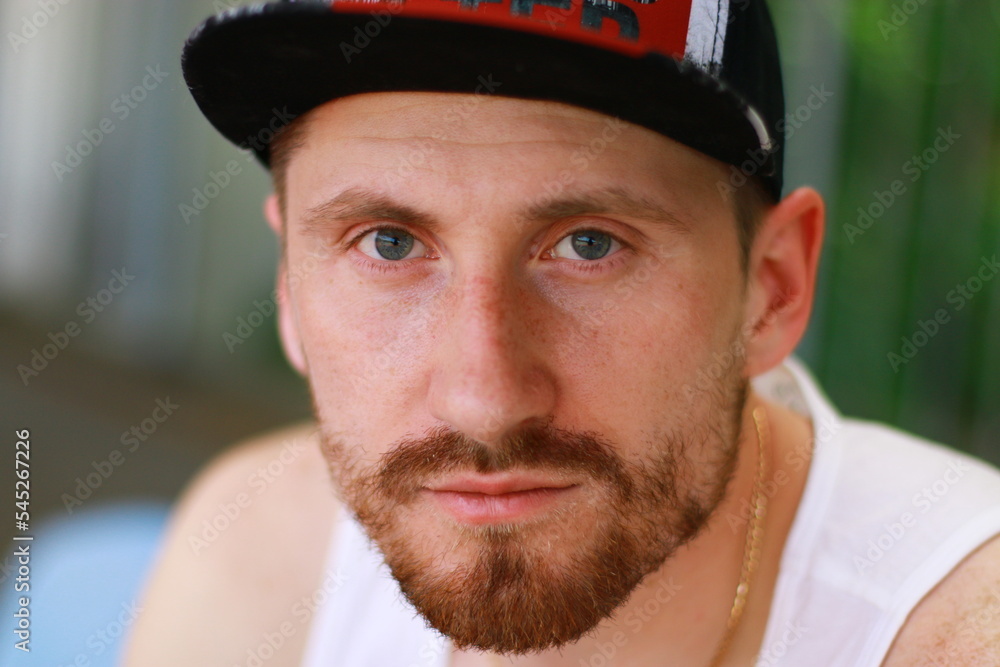 October 10, 2022. Vinnytsia, Ukraine. Close-up portrait of a guy with a ...